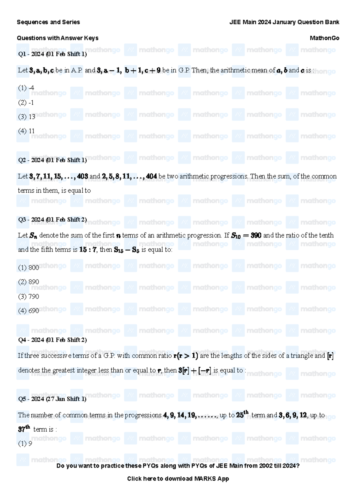 Sequences and Series - JEE Main 2024 January Question Bank - Mathon Go ...
