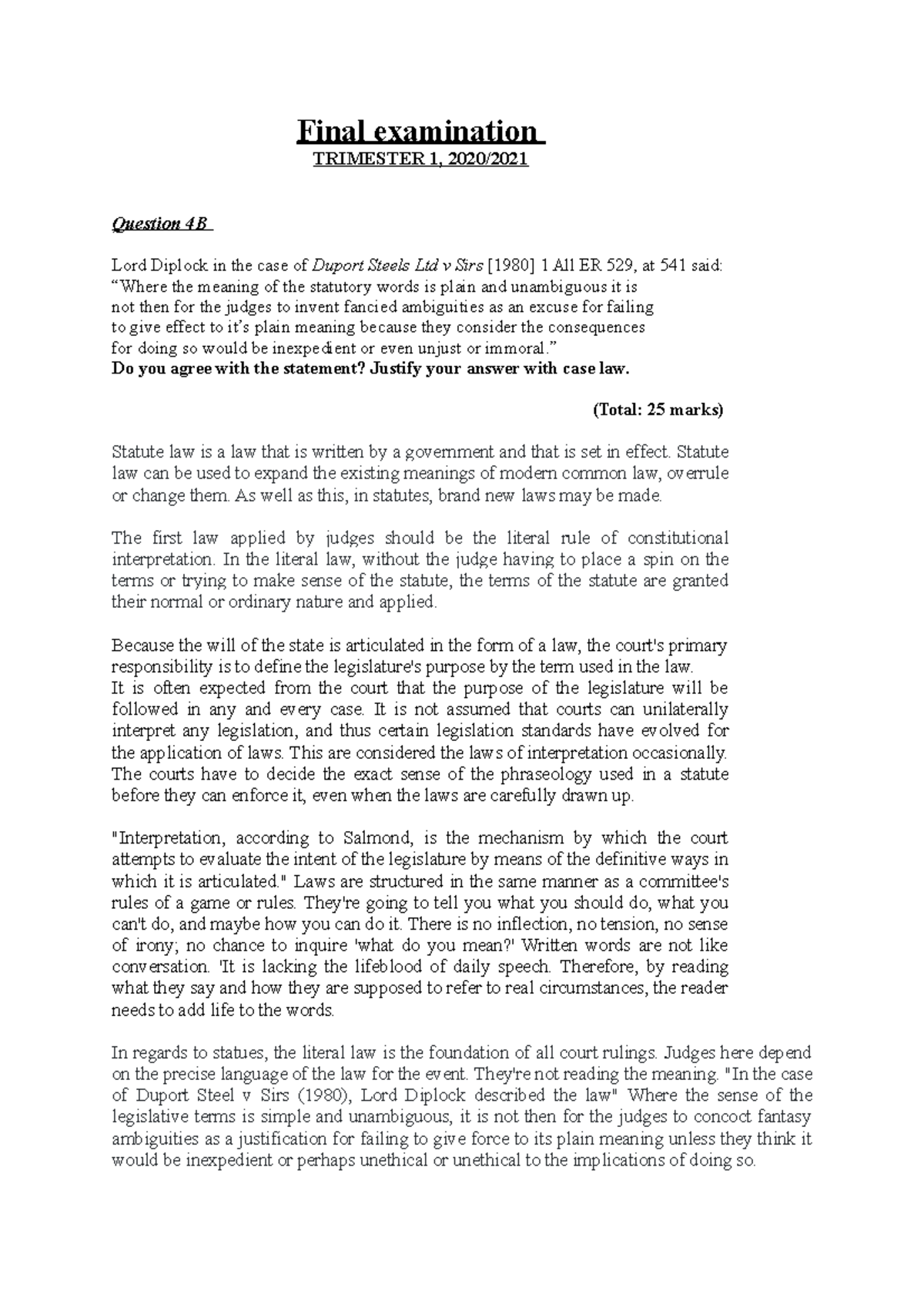 Final examination Question 4b - Final examination TRIMESTER 1, 2020 ...