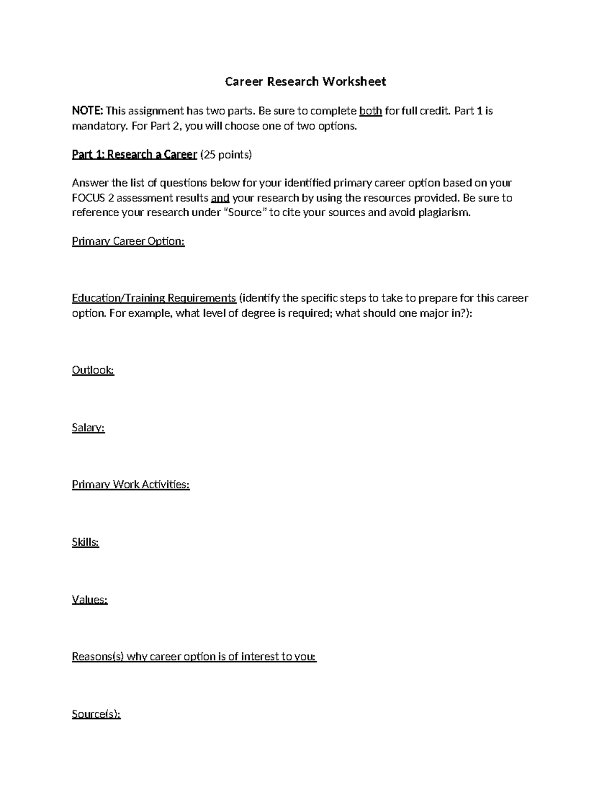 Career Research Worksheet - Career Research Worksheet NOTE: This ...