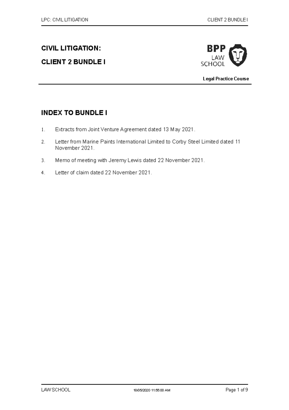 Clean Civil Litigation SGS 9 Description attachment Client 2 Bundle I ...