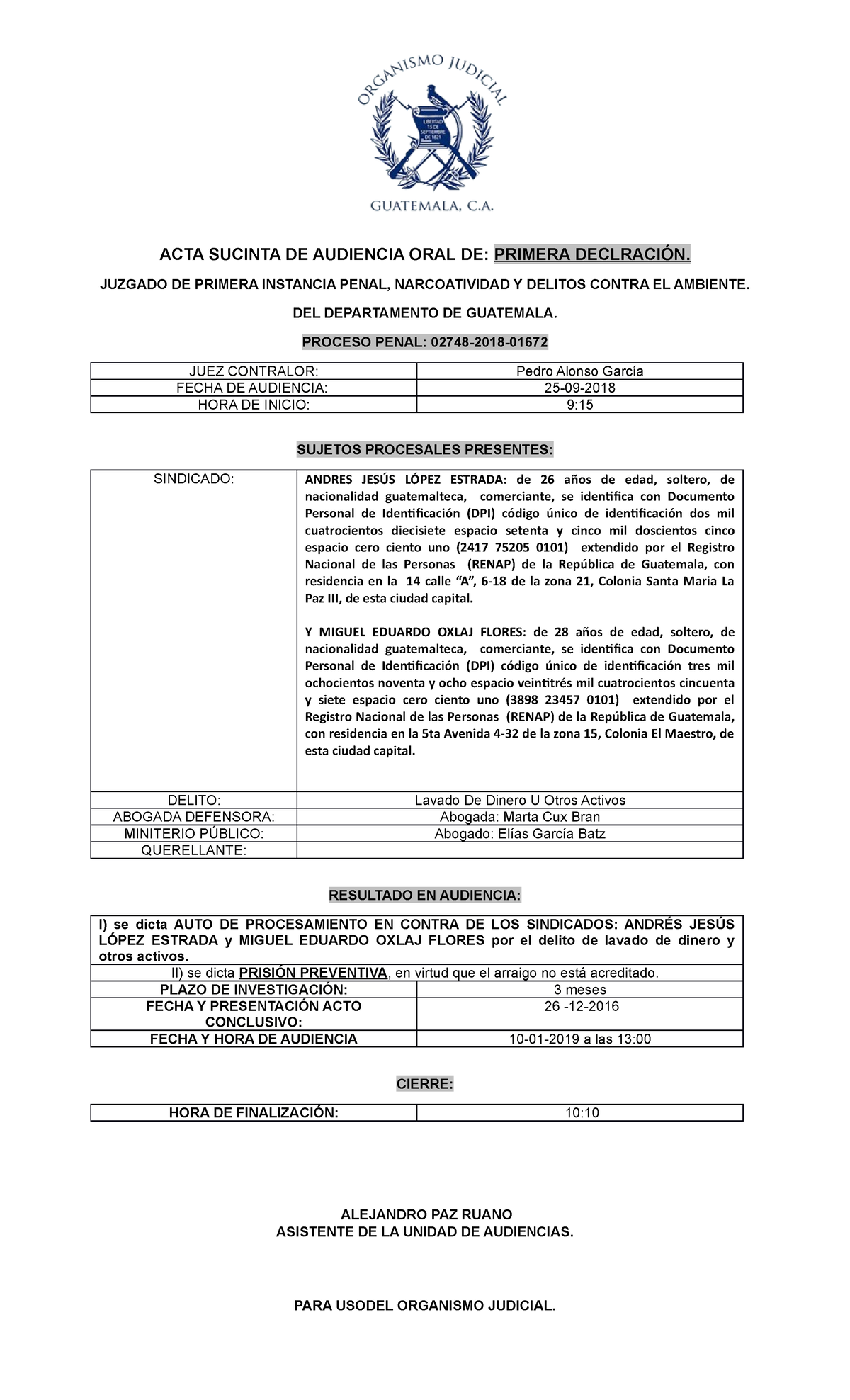 421425937 Ejemplo de Acta Sucinta de Primera Declaracion - ACTA SUCINTA ...