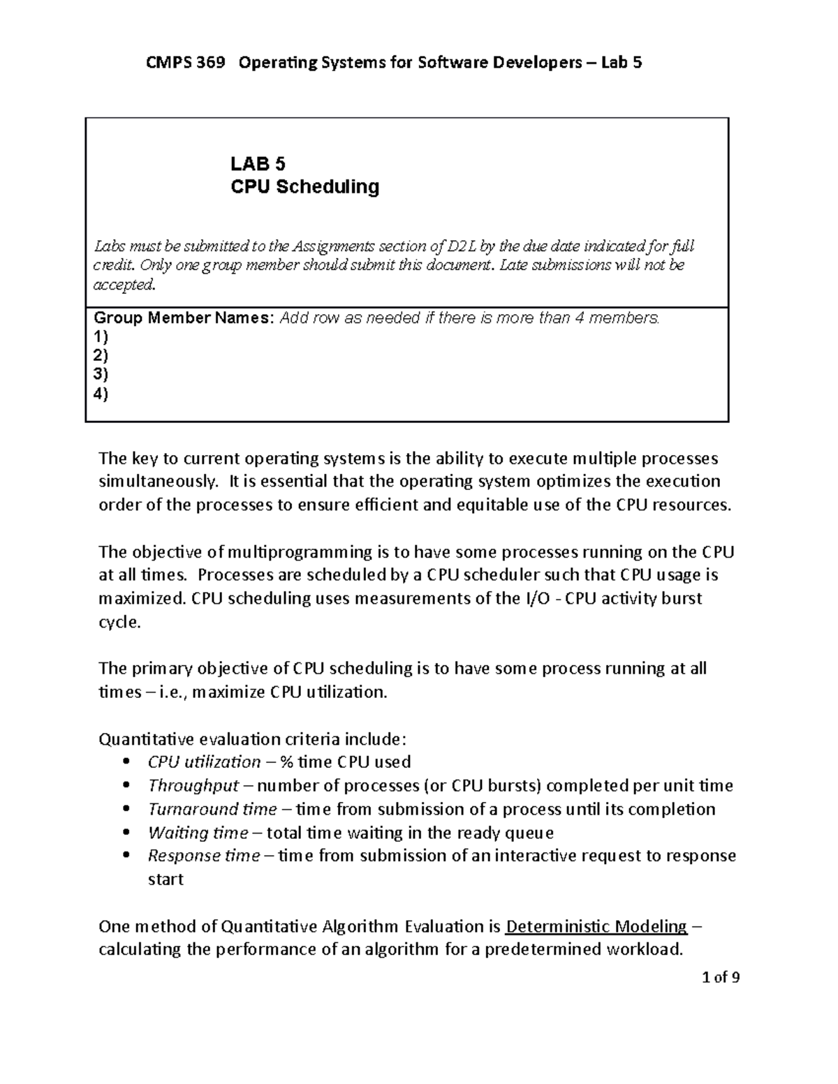 CMPS369Lab5CPUSched - Operating Systems CMPS-369 assignment is and needs answers for this one ...