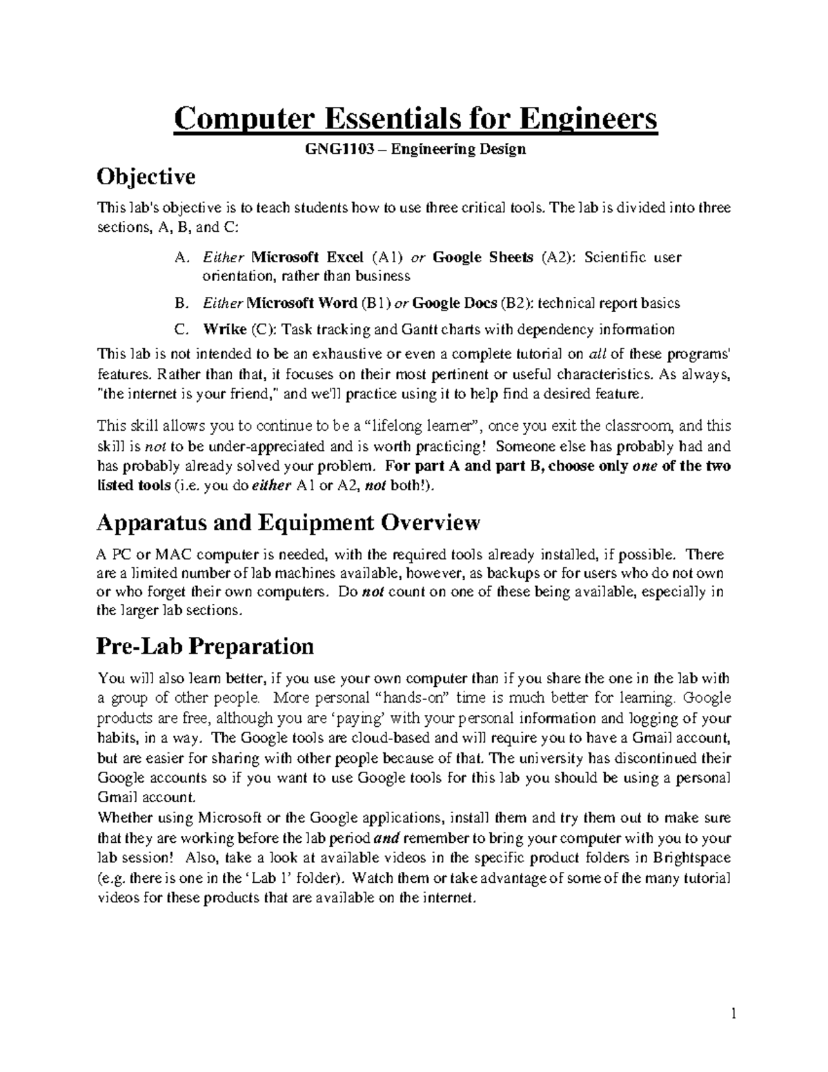 Computer lab Objectives f22 - Computer Essentials for Engineers GNG1103 – Engineering Design ...