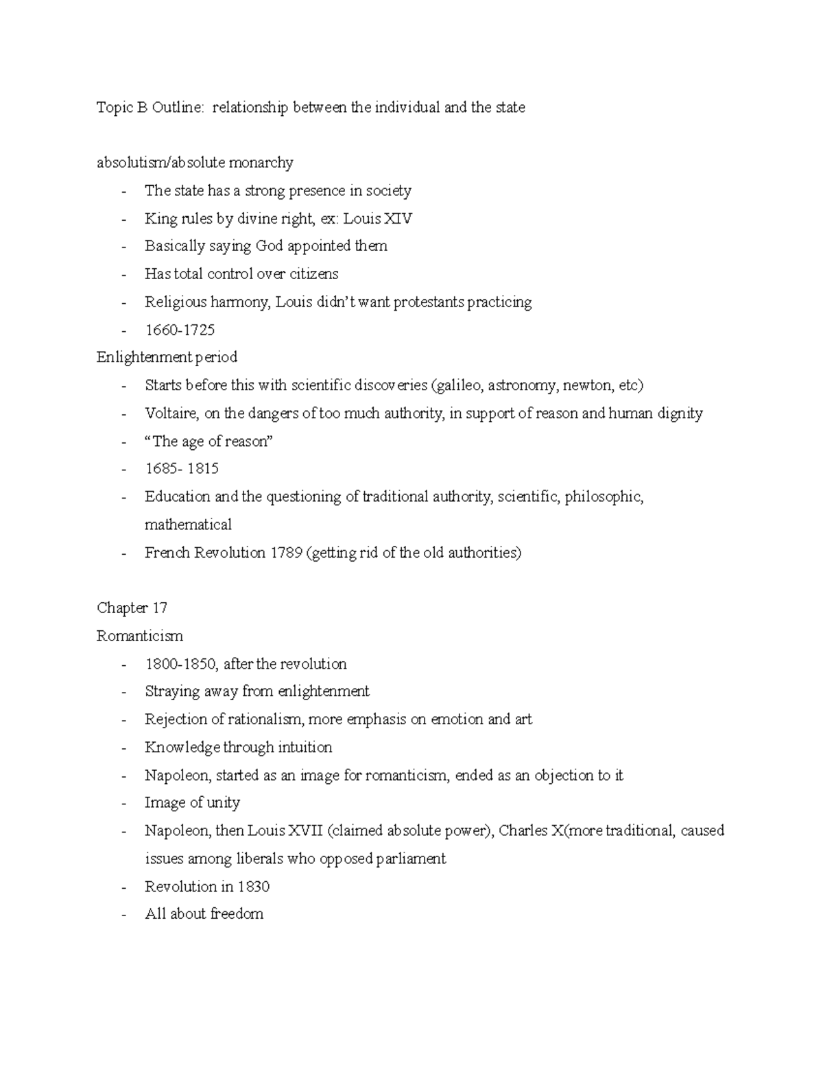 Origins of the modern world - Topic B Outline: relationship between the ...