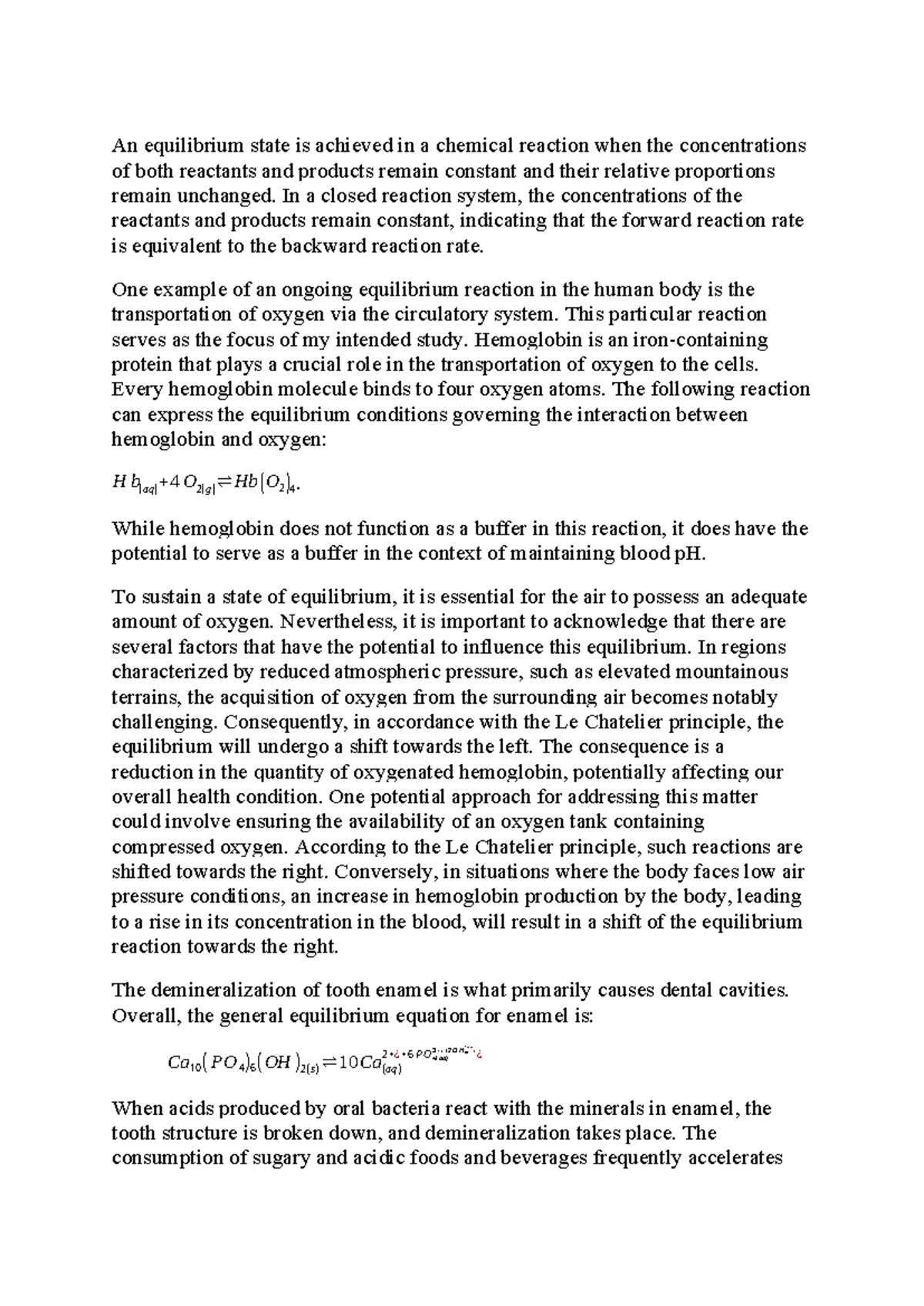 SCH4U unit 3 project (2) - An equilibrium state is achieved in a ...