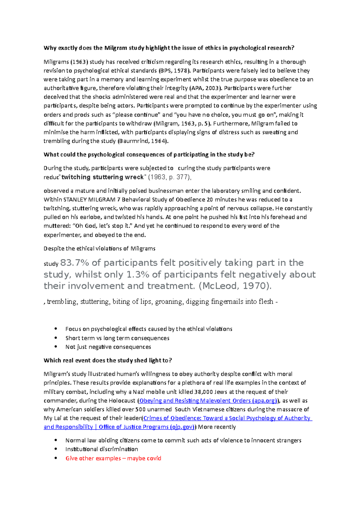 Milgram Short Answer Questions - Why exactly does the Milgram study ...