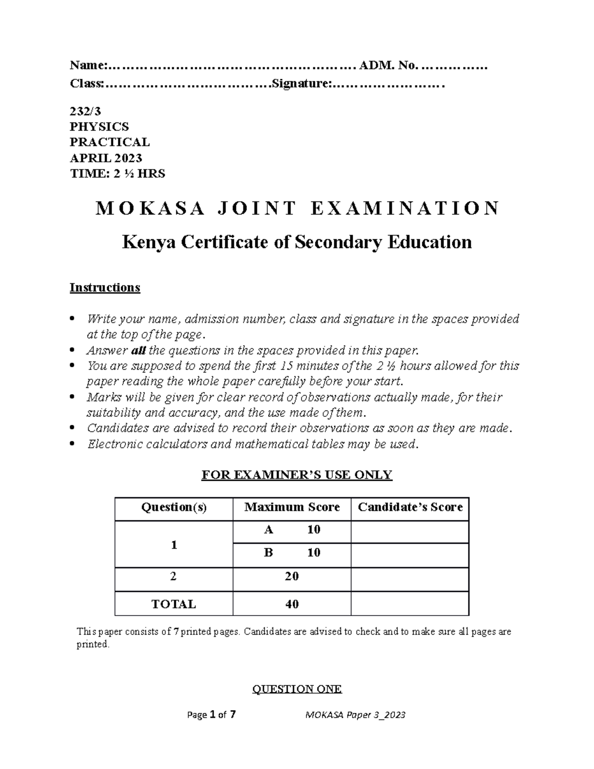 Physics Paper 3 Questions - Name ...