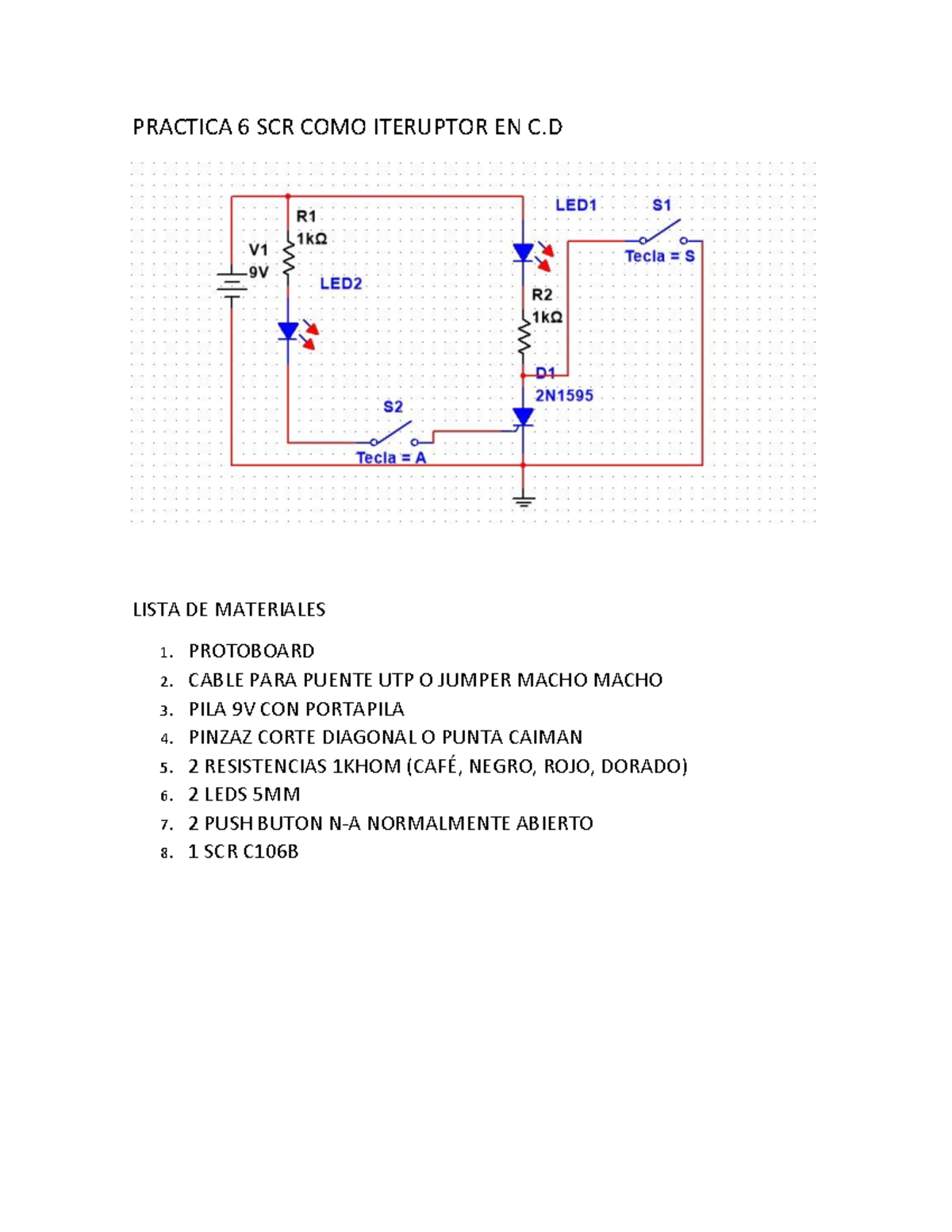 Practica 6 SCR COMO Interruptor EN C - Electronica 1 - PRACTICA 6 SCR ...