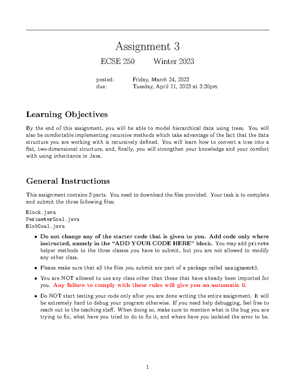 Assignment 3 Trees And Recursion Assignment 3 Ecse 250 Winter 2023