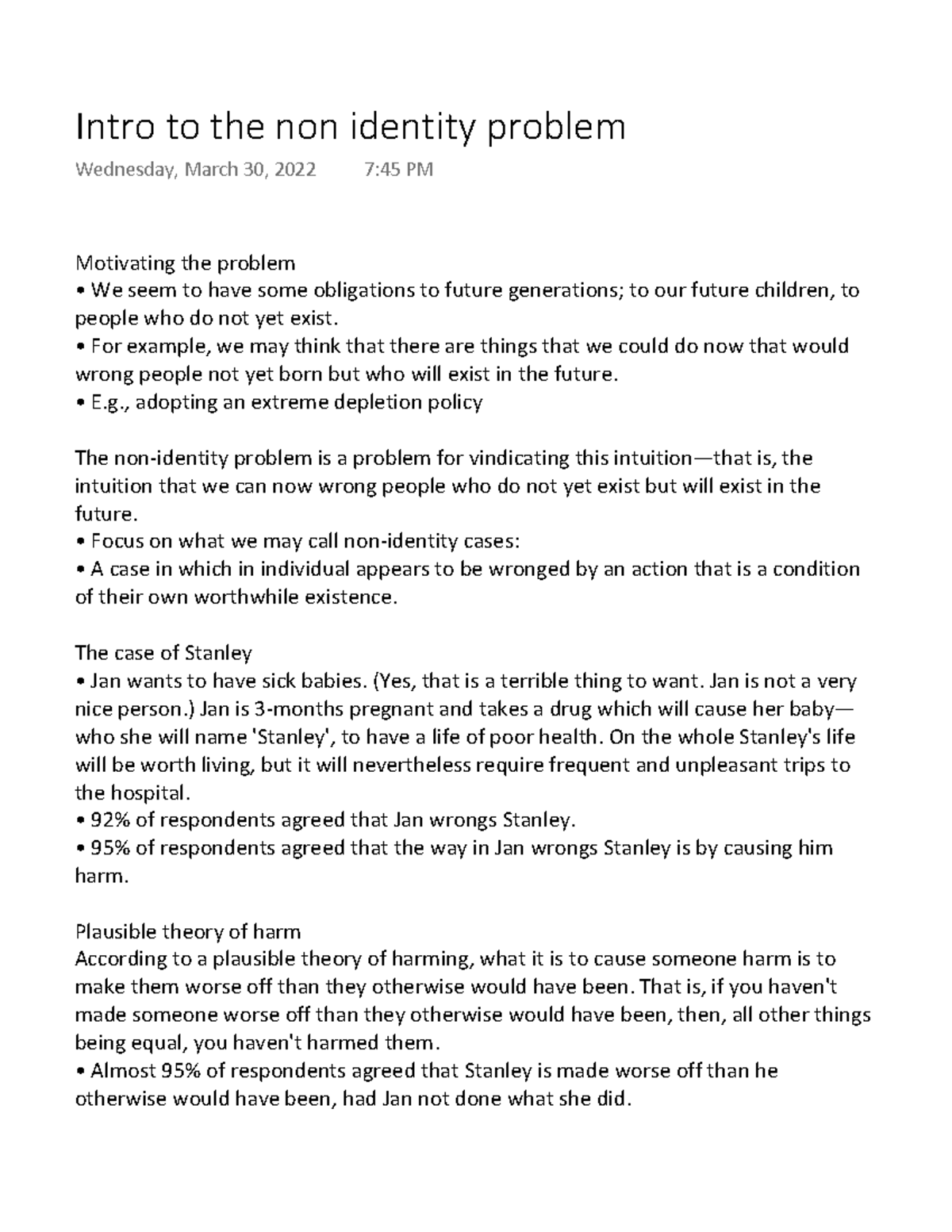 Intro to the non identity problem - Motivating the problem " We seem to ...