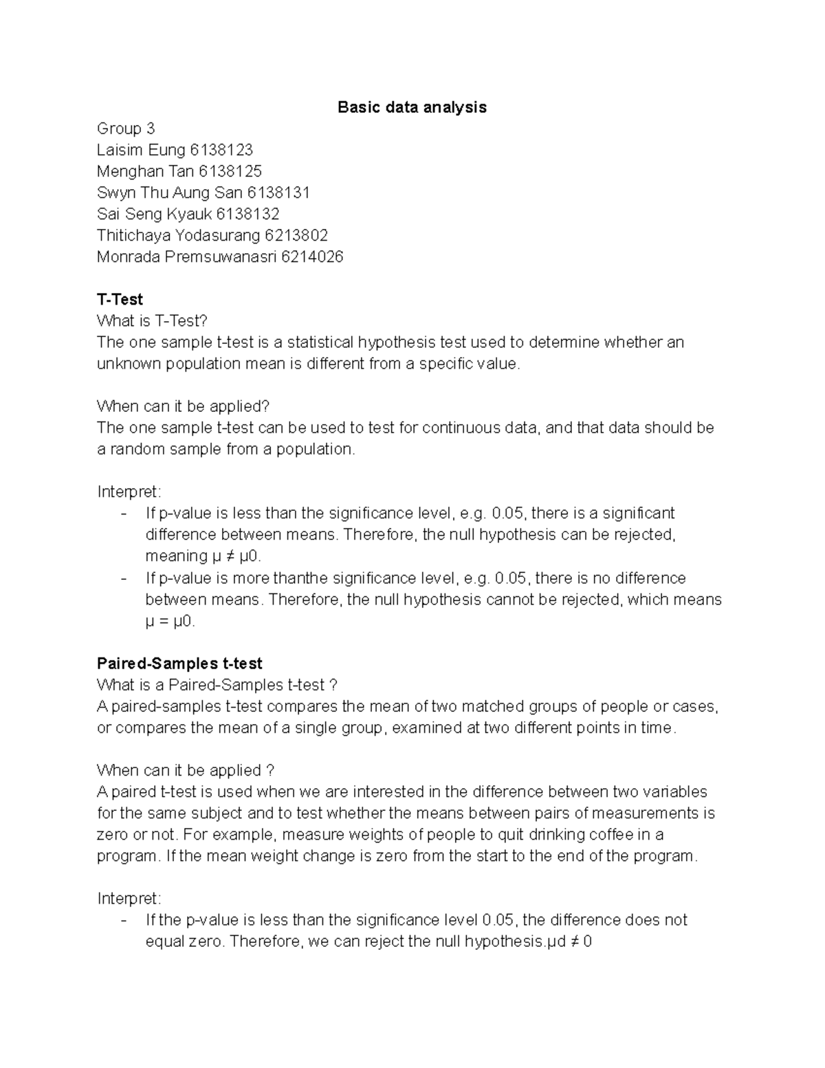 IBR Basic data analysis Assignment group 3 - Basic data analysis Group 3 Laisim Eung 6138123 ...