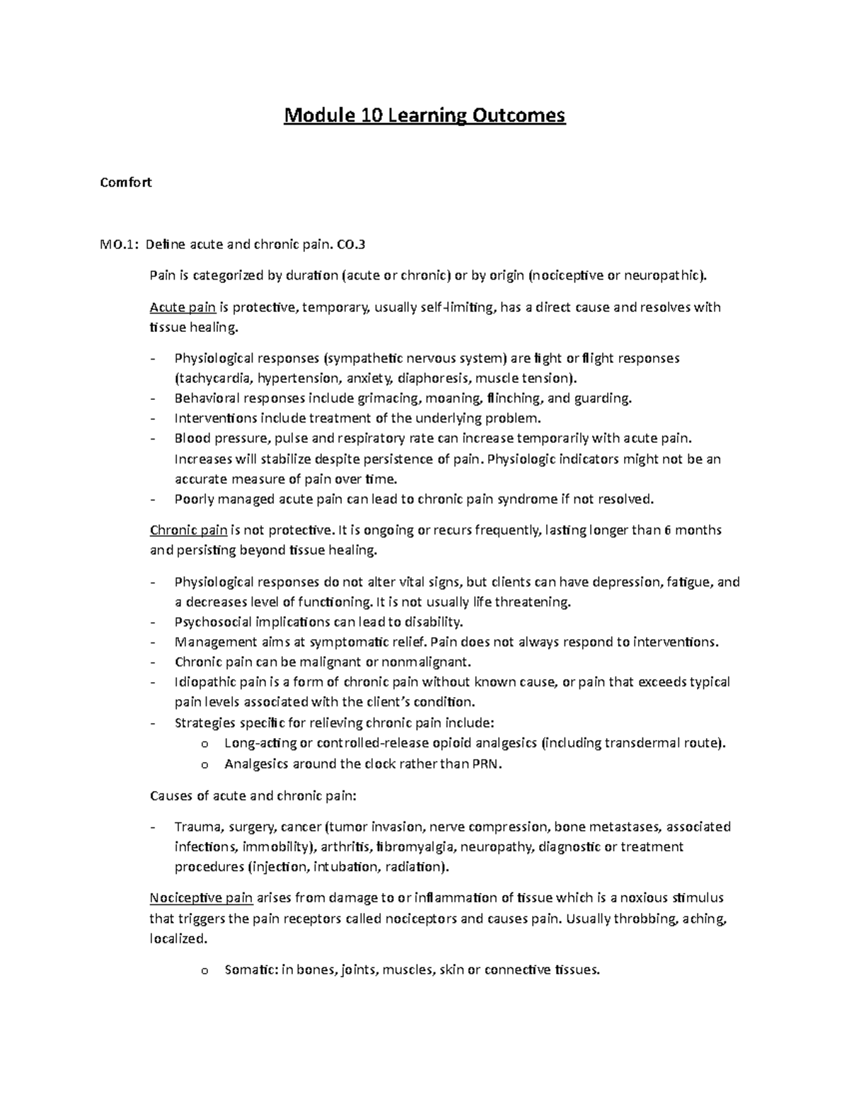 Module 10 Learning Outcomes - Module 10 Learning Outcomes Comfort MO ...