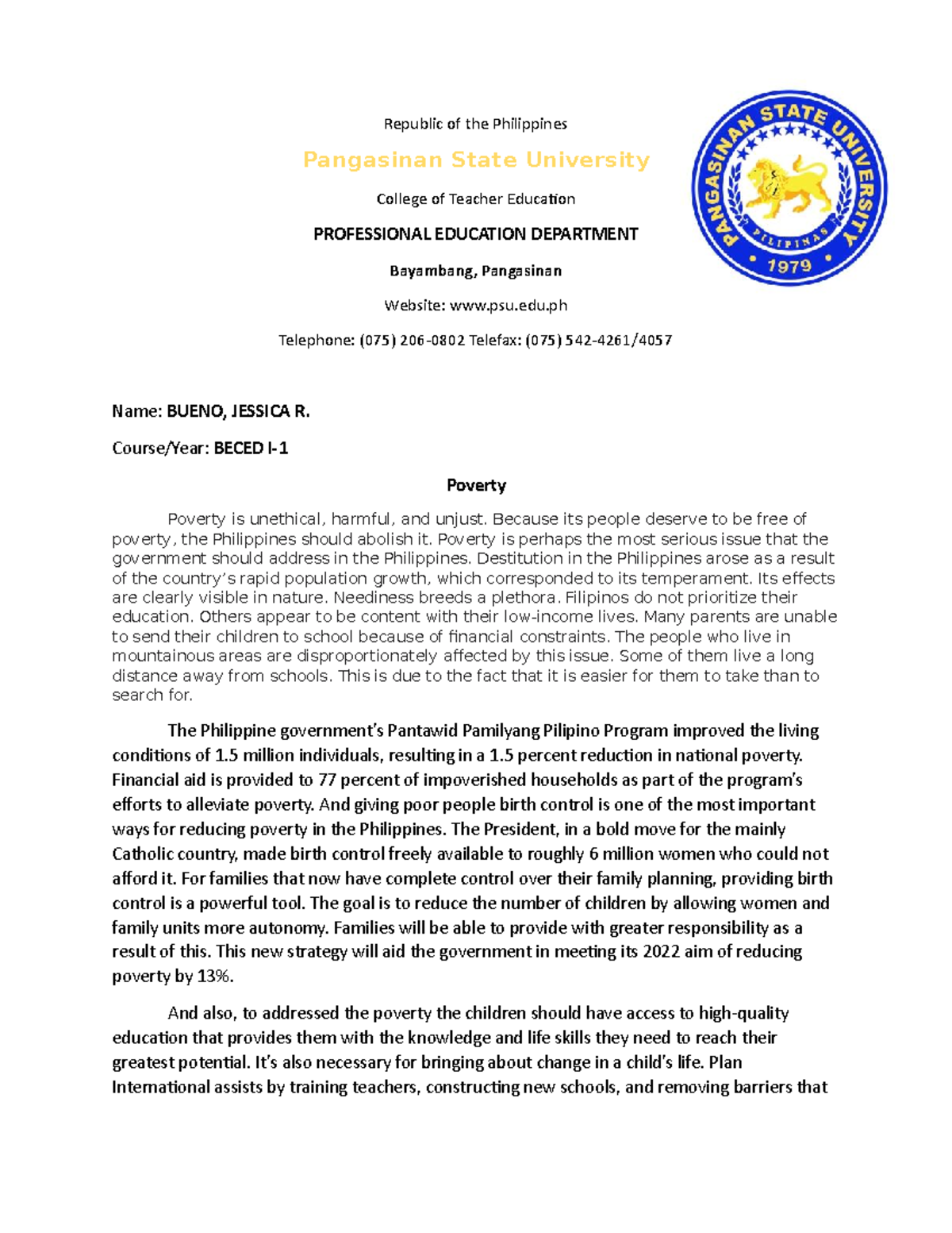 Critique Paper assignment - Republic of the Philippines Pangasinan ...