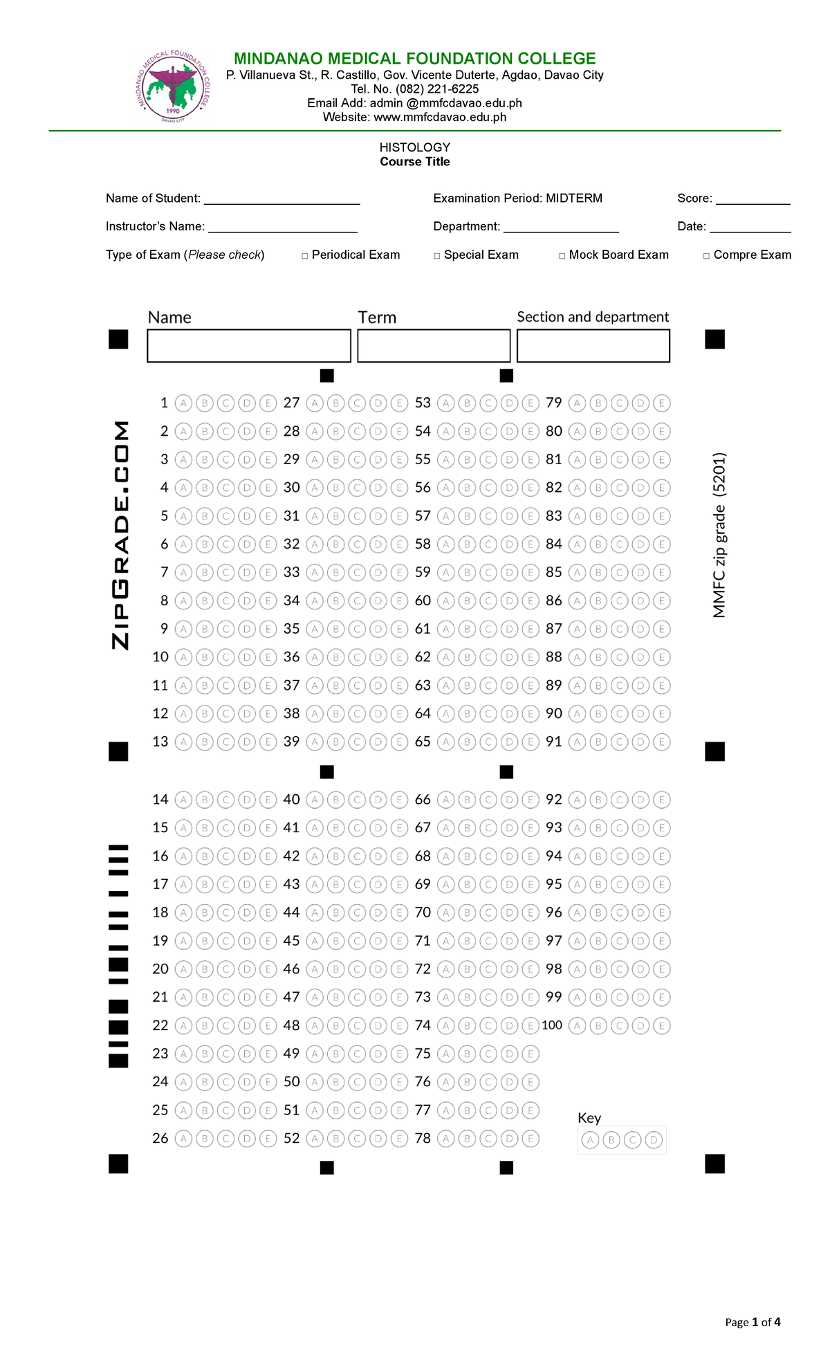 Histology Midterm EXAM MMFC - MINDANAO MEDICAL FOUNDATION COLLEGE P ...