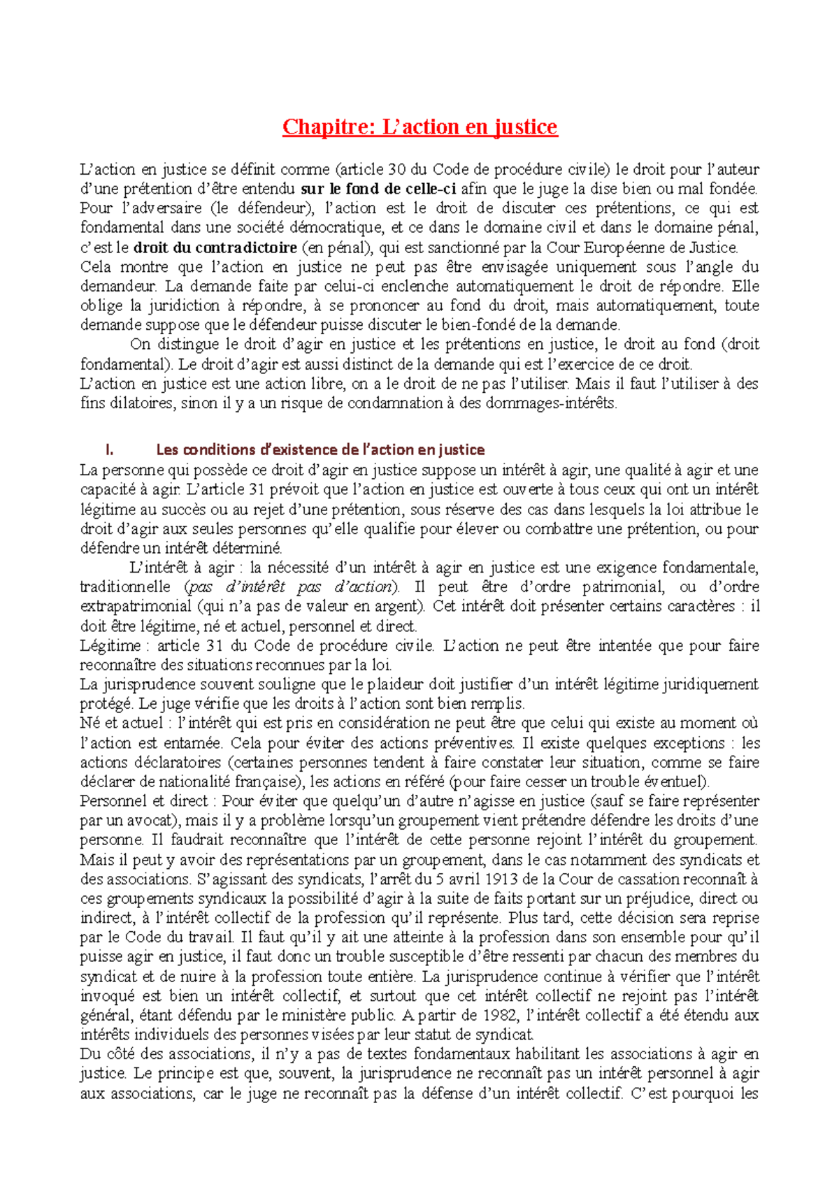 Droit processuel, l'action en justice. - Chapitre: L’action en justice ...