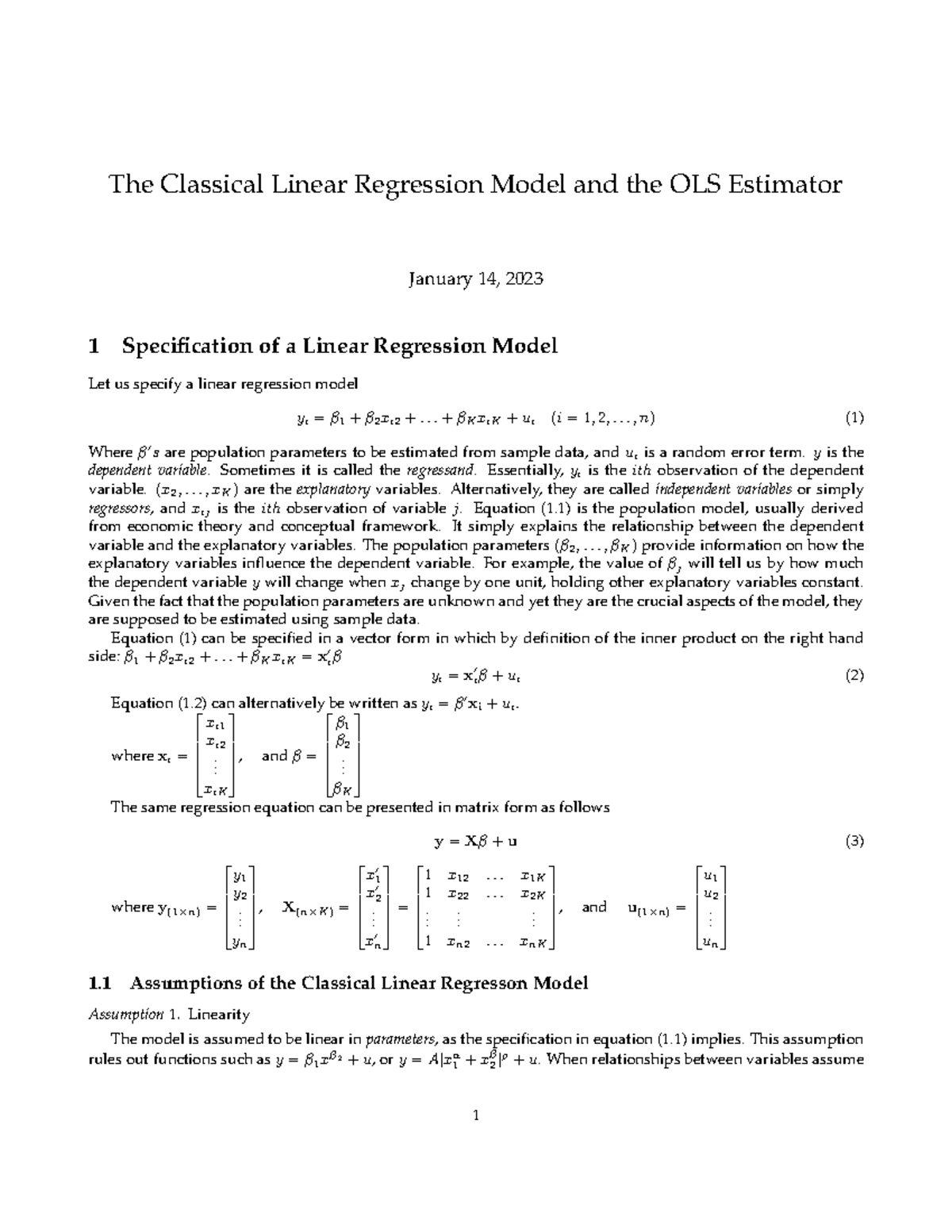 1673678235813 econometrics 1 - The Classical Linear Regression Model and the OLS Estimator ...