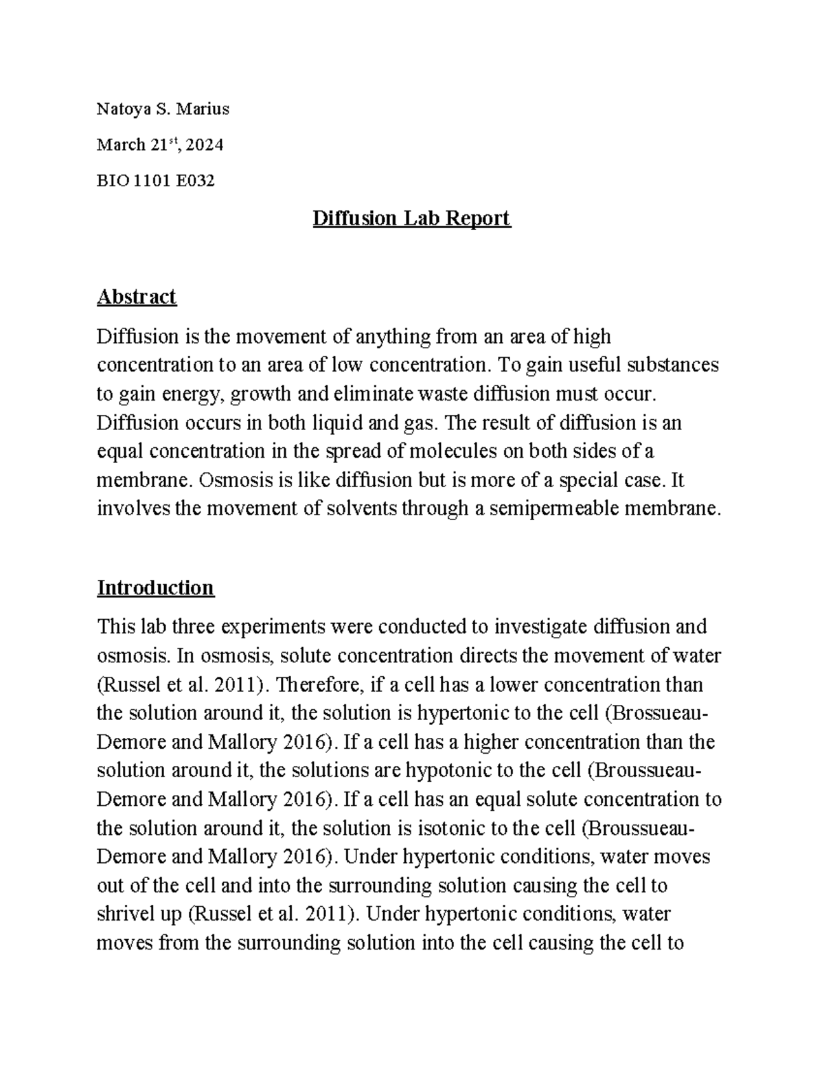 Diffuision Lab #7 - Natoya S. Marius March 21 st , 2024 BIO 1101 E ...