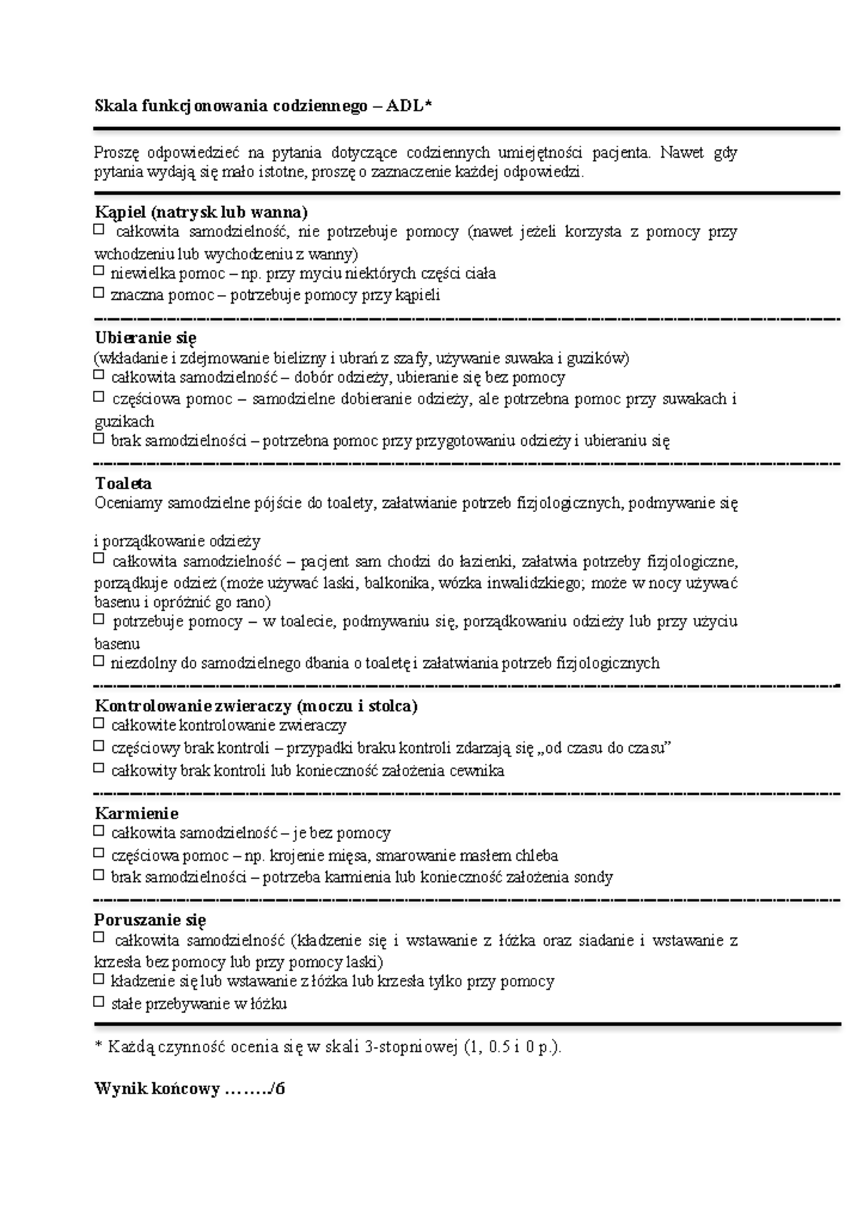 Wykład 2 - COG Skale - Pielęgniarstwo geriatryczne - Skala ...
