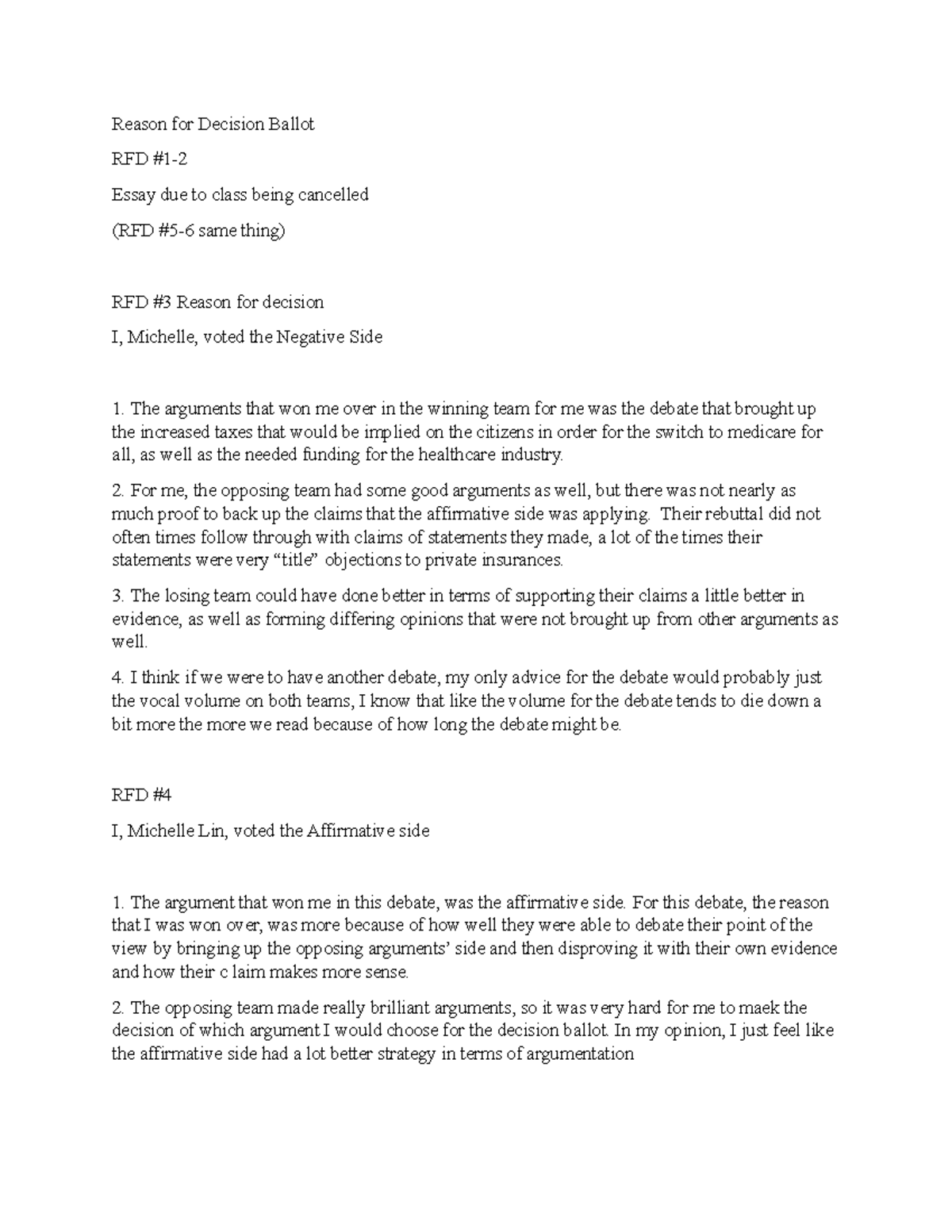 RFDs Debate 2 reason for decisoin - Reason for Decision Ballot RFD #1 ...