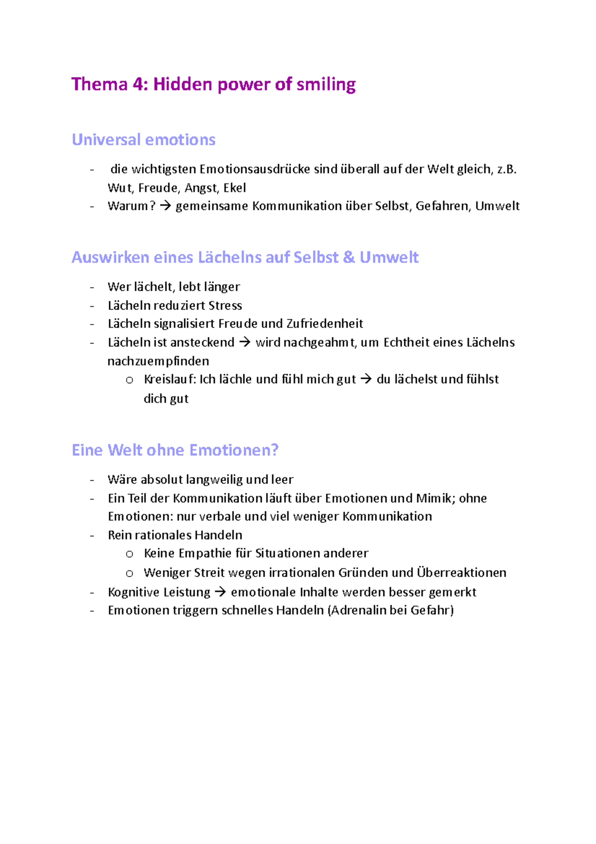 Thema 4 Hidden power of smiling - Emotionen und Emotionsregulation in ...