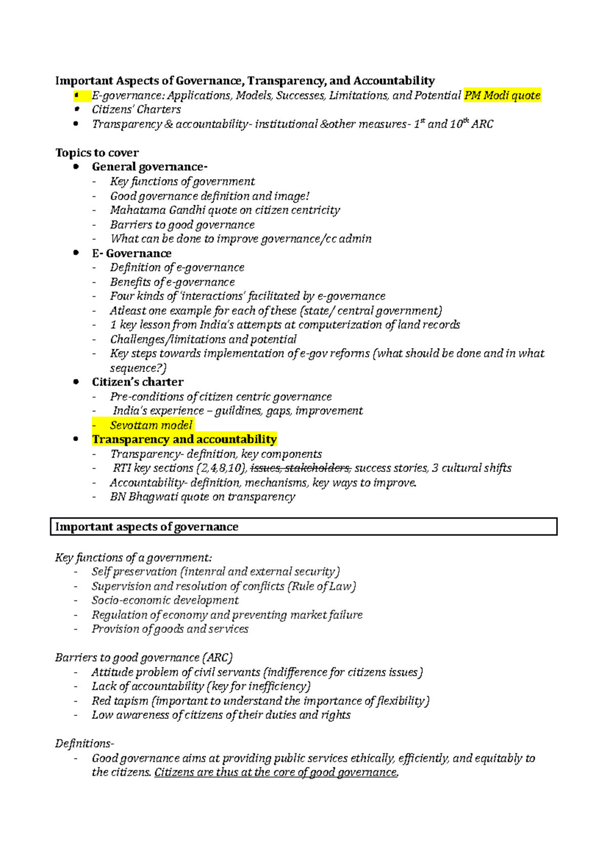 Governance - Lecture notes 22 - Important Aspects of Governance ...