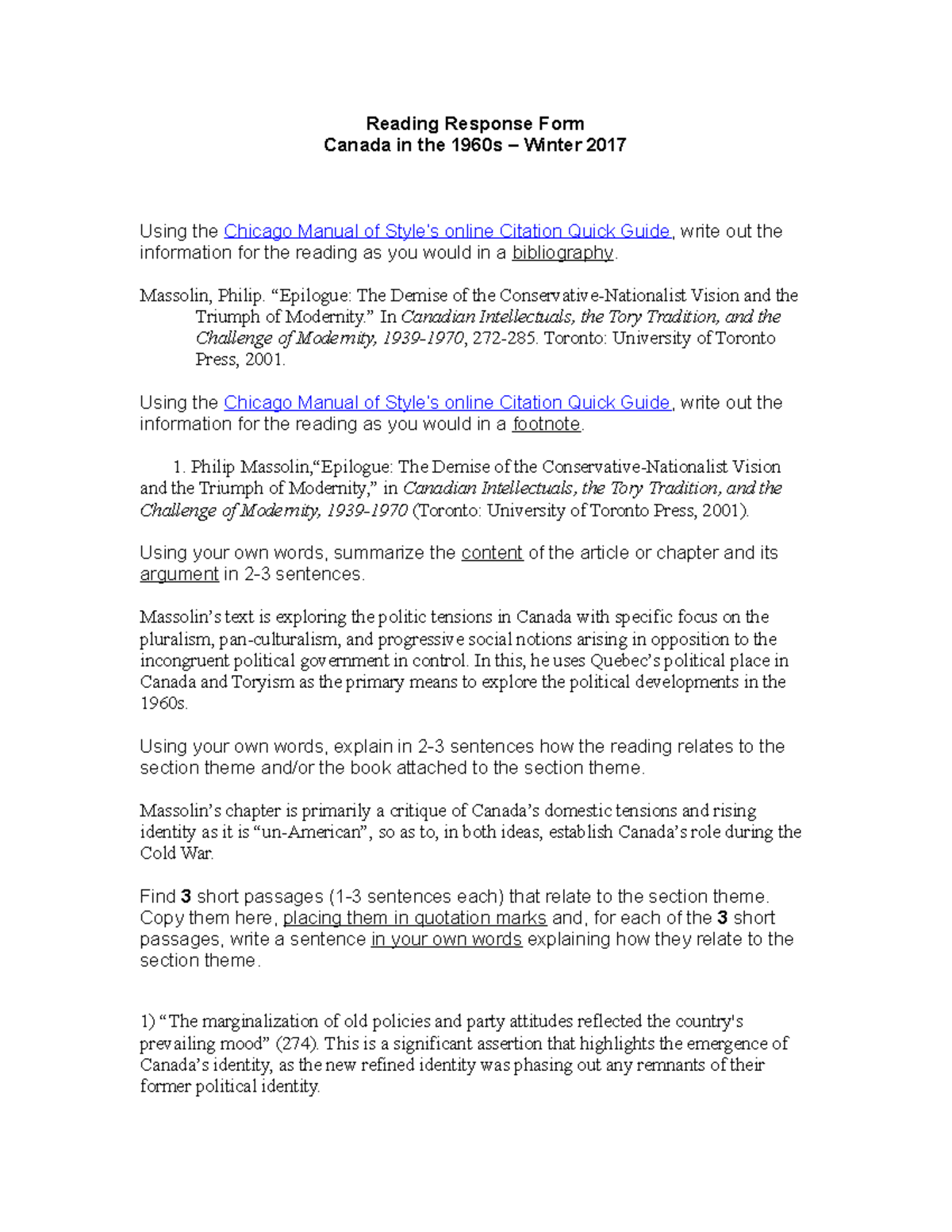 Reading Response Feb 1 - required assignment - Reading Response Form ...