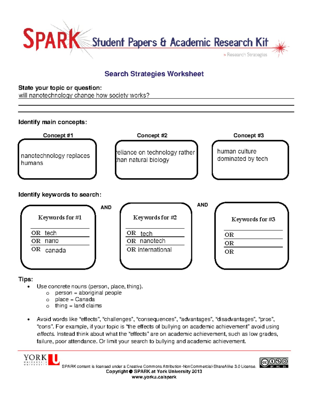 Search Strategy Worksheet AS - SPARK content is licensed under a ...
