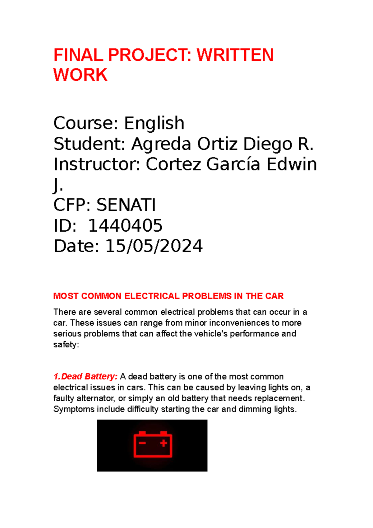 Final Project Written Work d - FINAL PROJECT: WRITTEN WORK Course ...