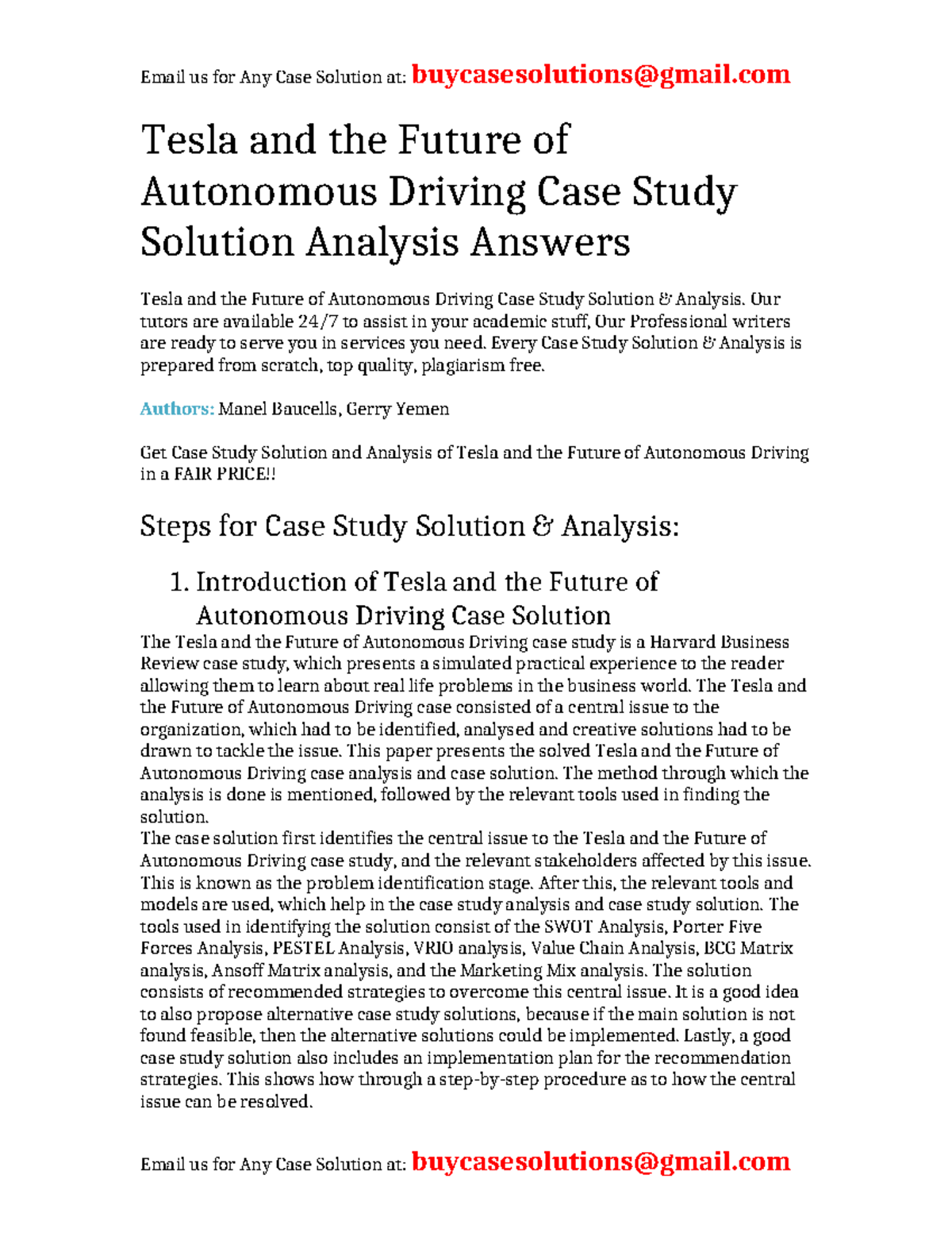 Case Solution Tesla and the Future of Autonomous Driving - Tesla and ...