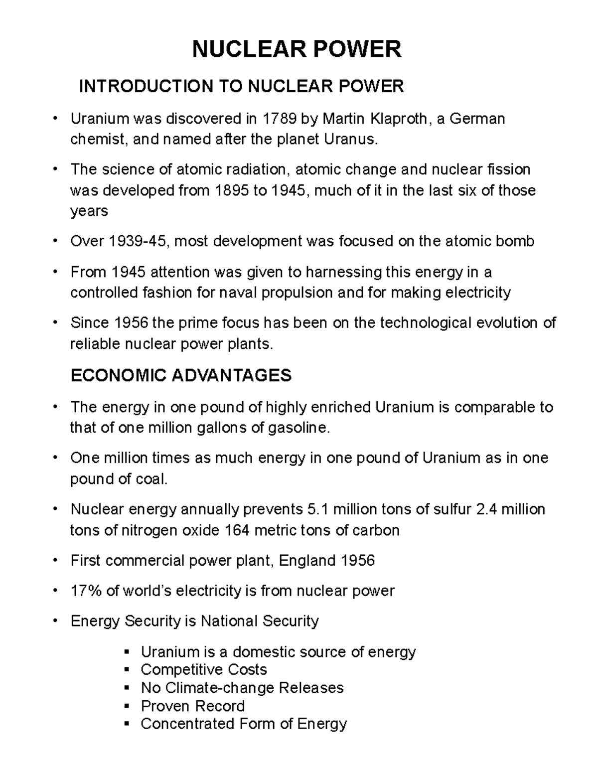 Nuclear Energy - NUCLEAR POWER INTRODUCTION TO NUCLEAR POWER Uranium ...
