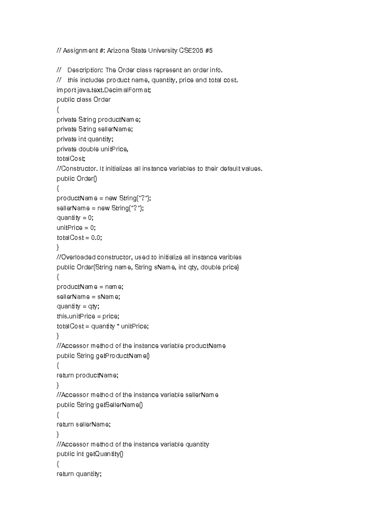 Order assignment 5 - // Assignment #: Arizona State University CSE205 # // Description: The ...