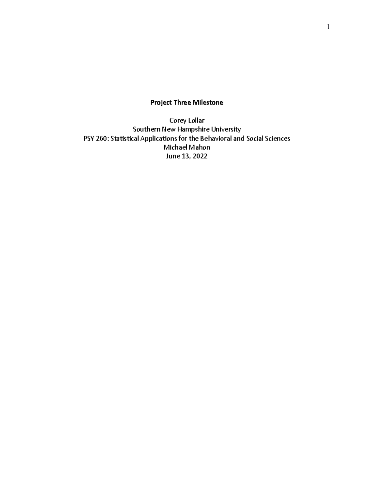 PSY260 Project Three Milestone - Psy 260 - SNHU - StuDocu