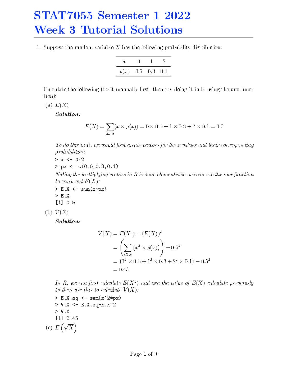 Topic-03 Discrete-Random-Variables Tut Sol - STAT7055 Semester 1 2022 ...