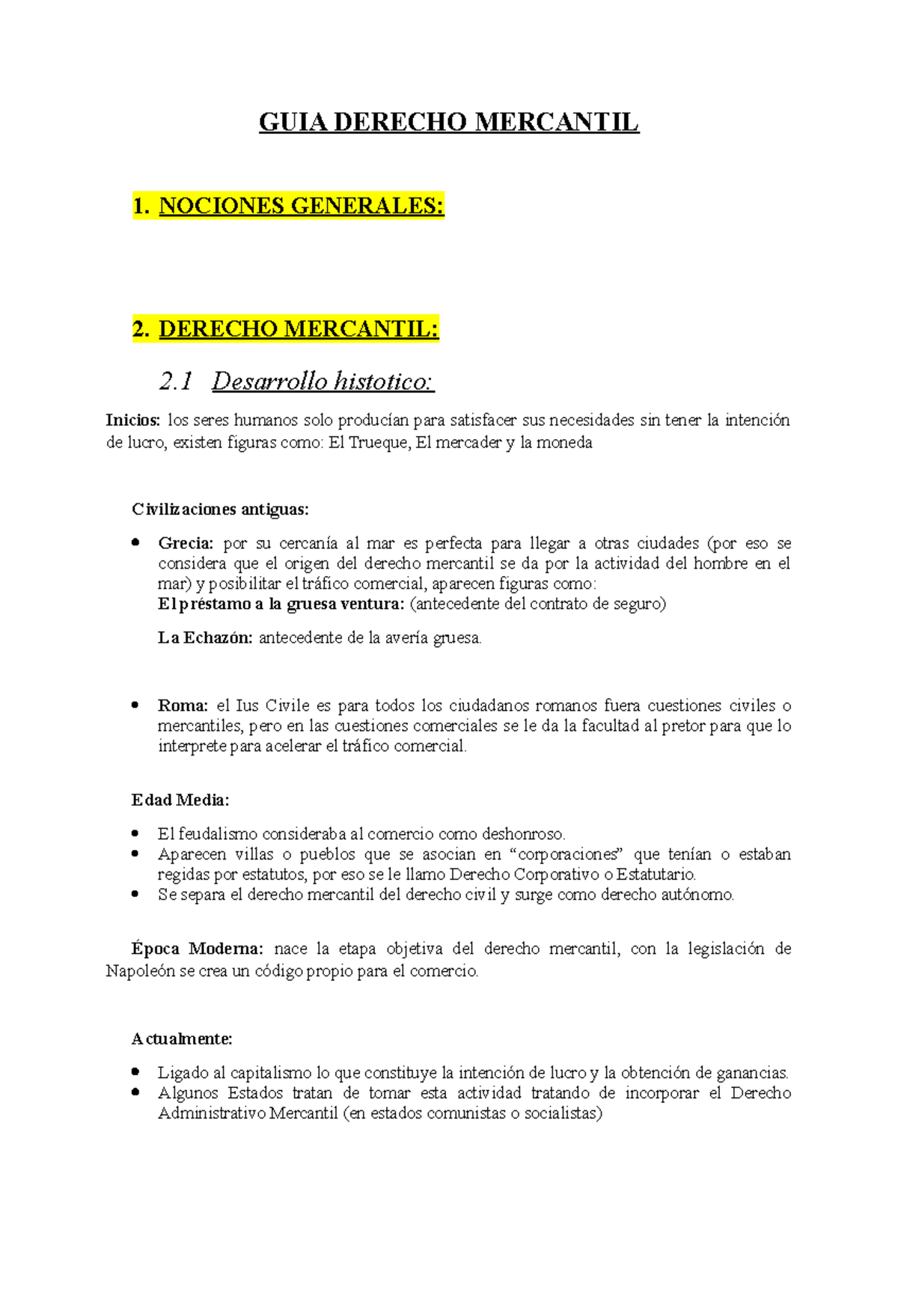 Guia mercantil - guia de estudio clase 1 - GUIA DERECHO MERCANTIL 1. NOCIONES GENERALES: 2 ...