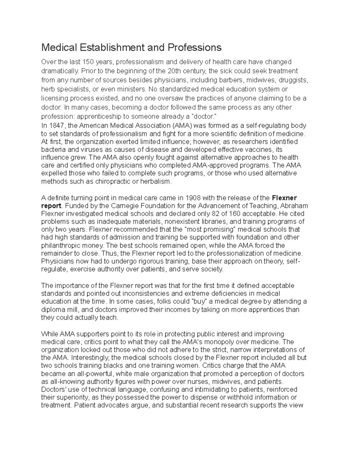 9Medical Establishment and Professions - Prior to the beginning of the ...