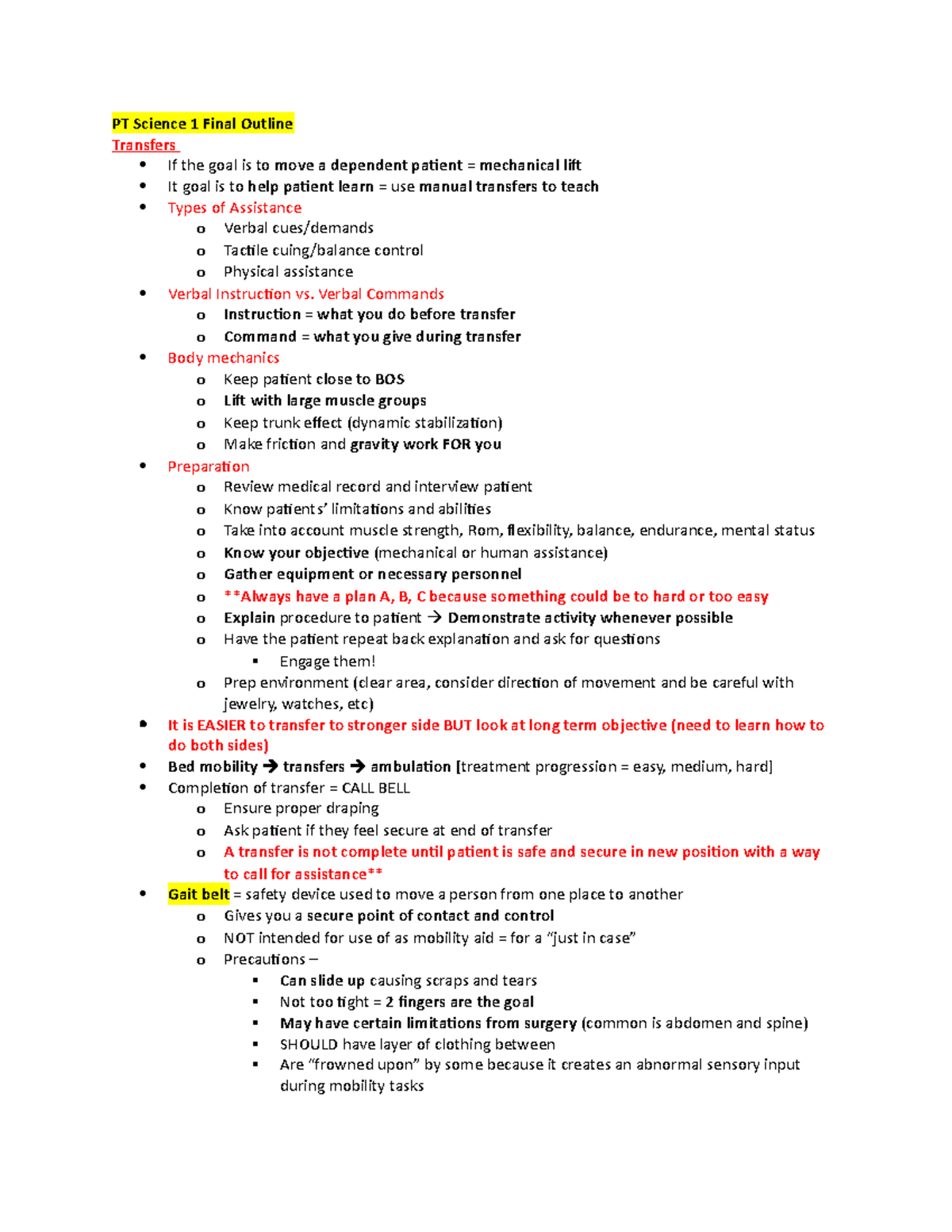 DPT 607 Final Outline - PT Science 1 Final Outline Transfers If the ...