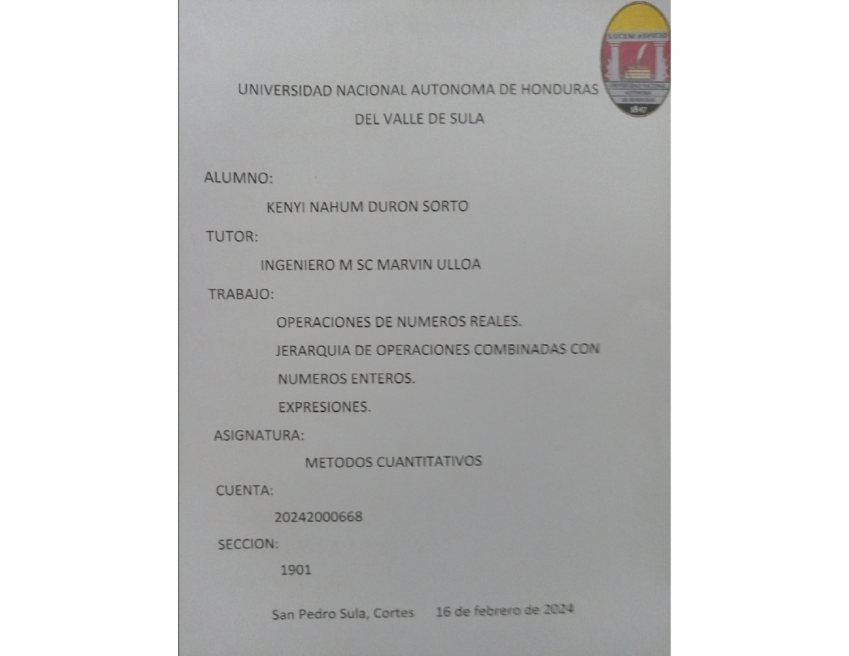 Tarea Metodos - LUCEM ASPICIO I'I UNIVERSIDAD NACIONAL AUTONOMA DE ...