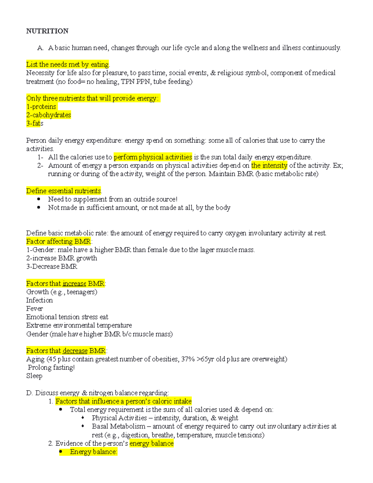 Nutrition - this notes will help you - NUTRITION A. A basic human need ...