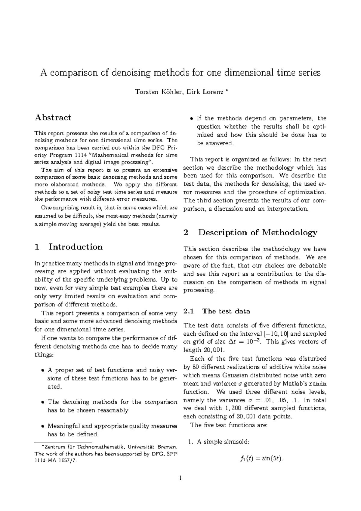 Denos 2 - nil - A comparison of denoising methods for one dimensional ...
