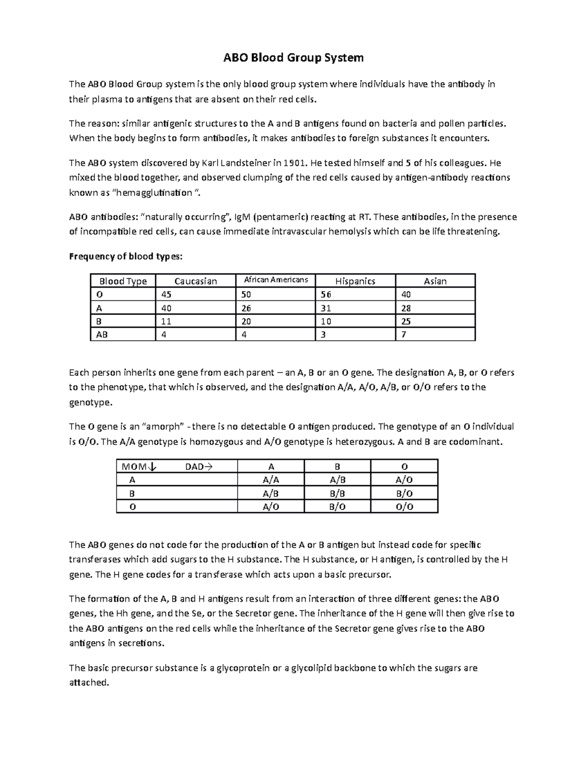 Moodle 1.ABO Blood Group Descriptions - ABO Blood Group System The ABO ...