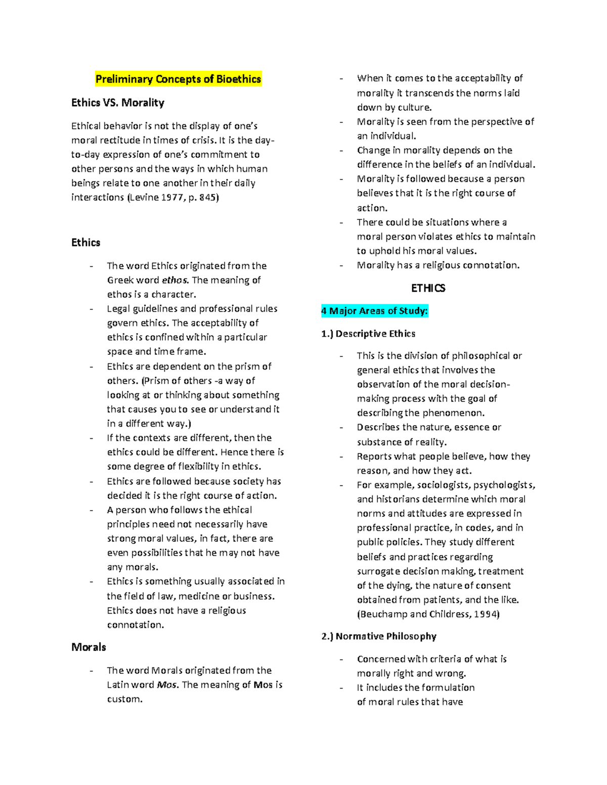 Preliminary Concepts of Bioethics - Morality Ethical behavior is not ...