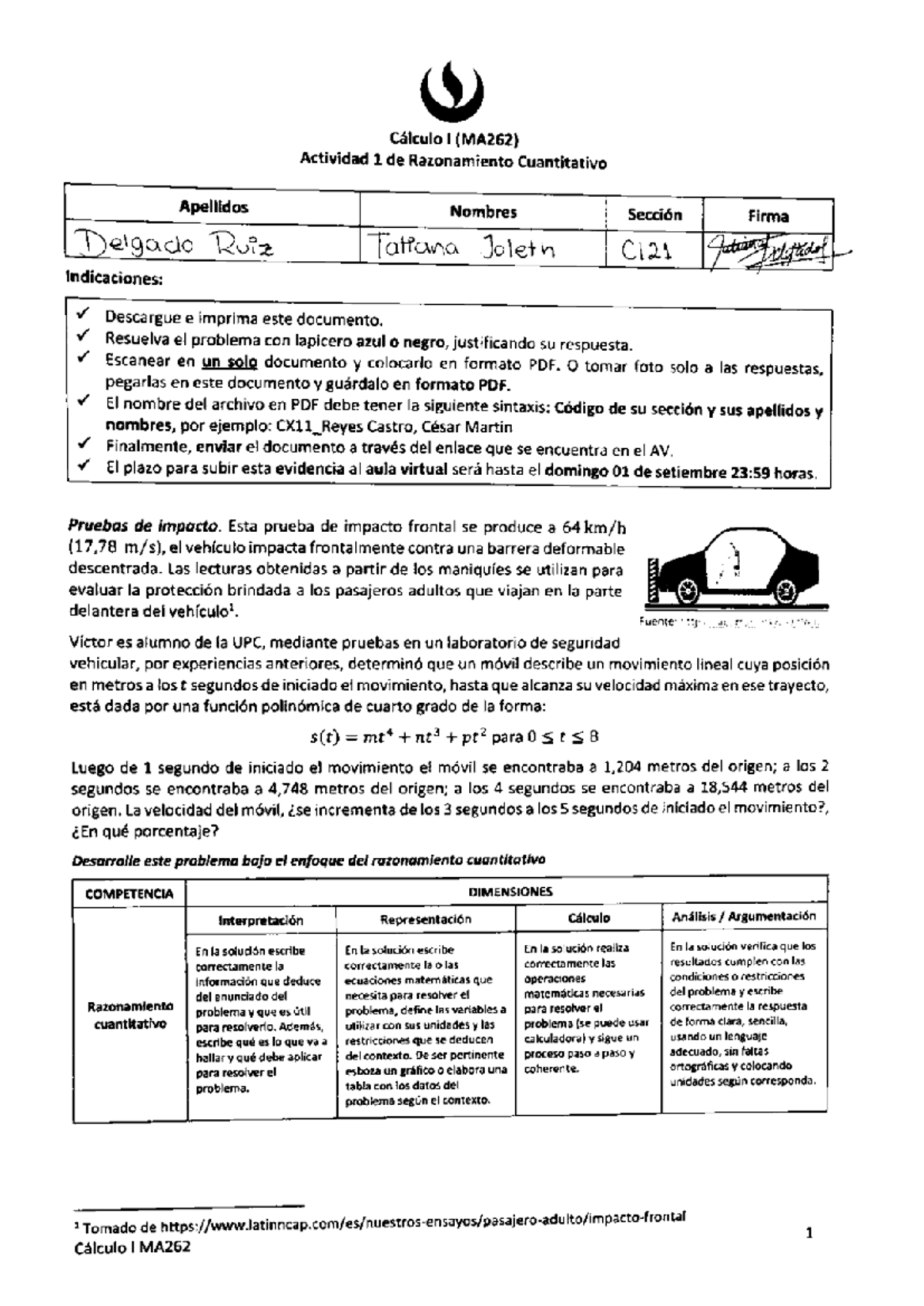 RC 1 Cálculo ( Derivadas) - Cálculo I (MA262) Actividad 1 de ...