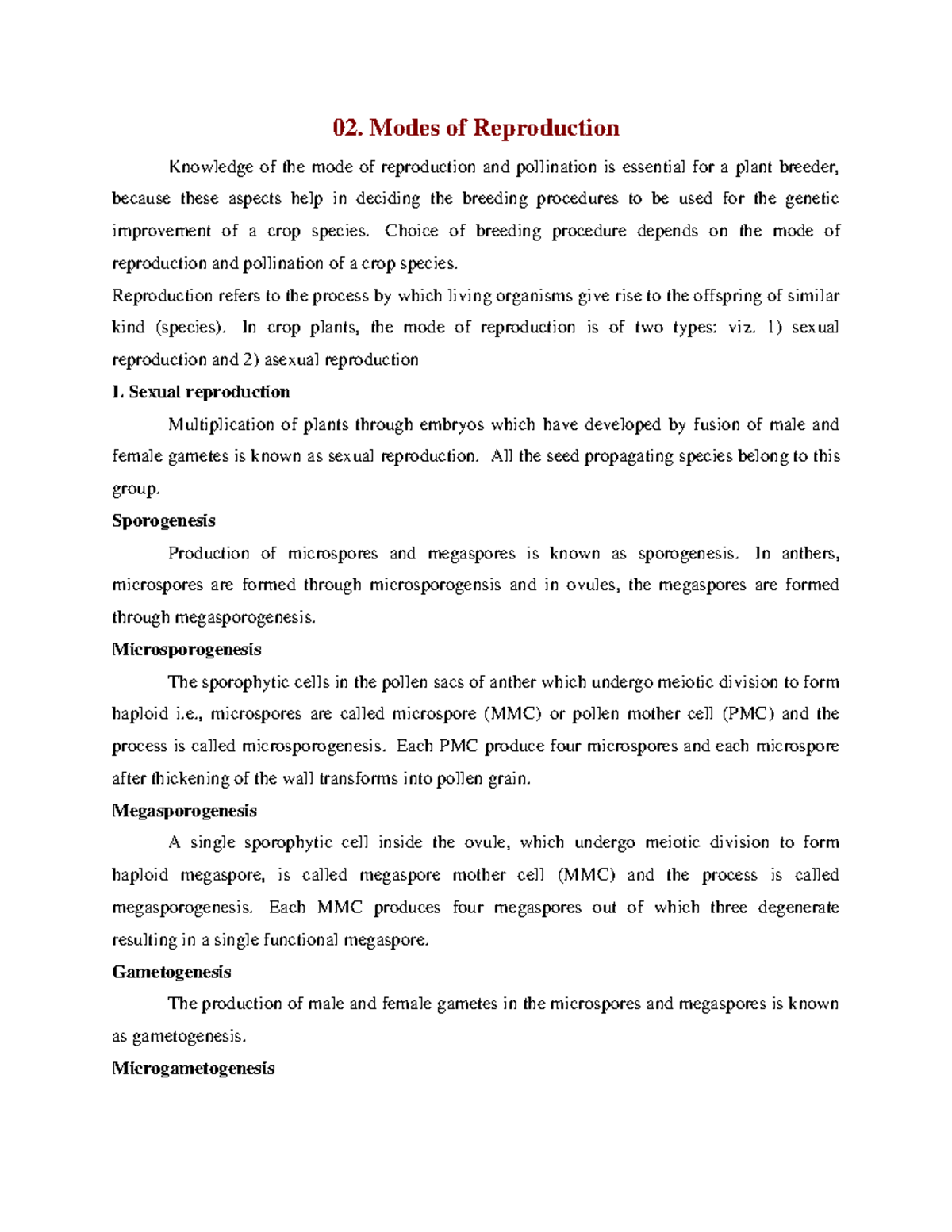 Modes of Reproduction - 02. Modes of Reproduction Knowledge of the mode ...