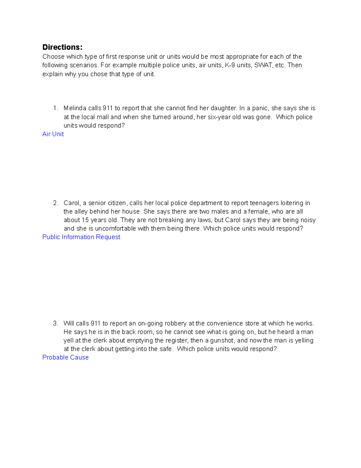 Types of Units(police) - Directions: Choose which type of first ...