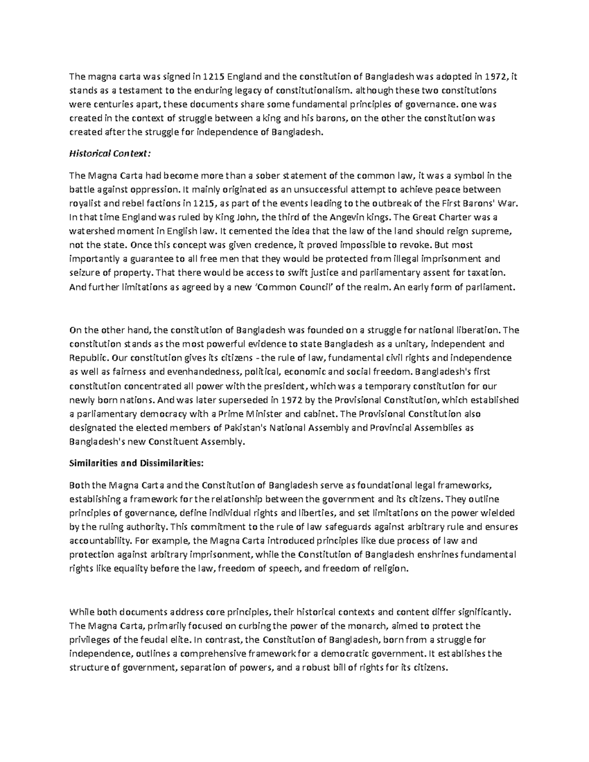 Similarities and Dissimilarities of magna carter - The magna carta was ...