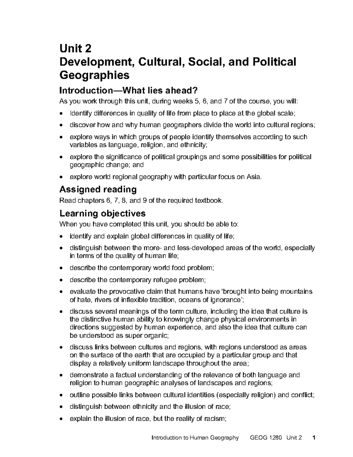 Unit 2 - Summary Introduction To Human Geography - Unit 2 Development ...