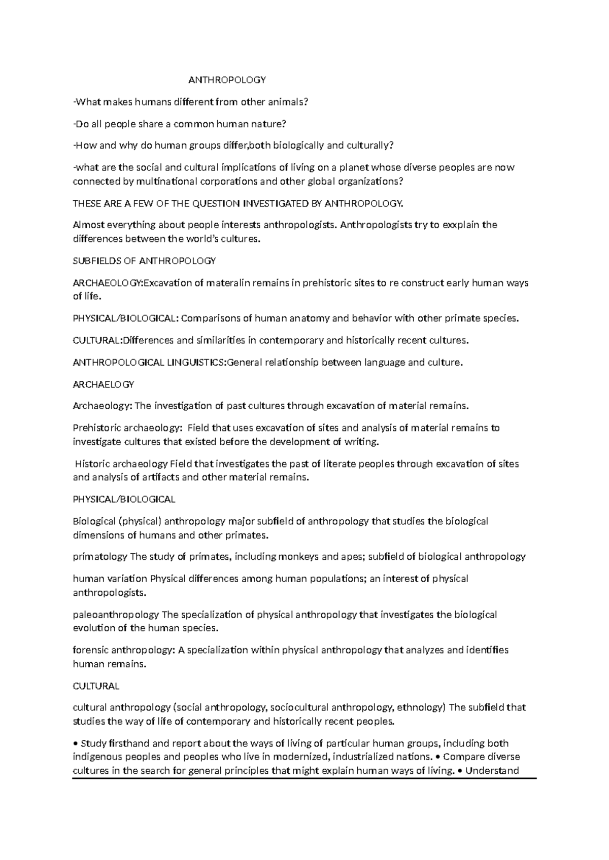 Anthropology notes - ANTHROPOLOGY -What makes humans different from ...