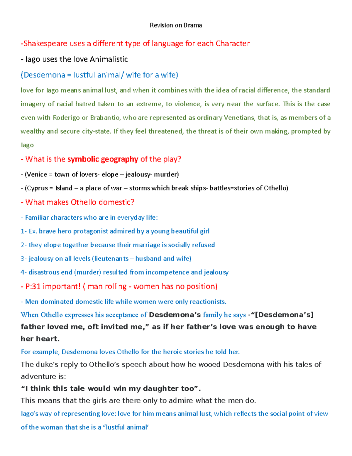 Revision on Drama - Revision on Drama -Shakespeare uses a different ...