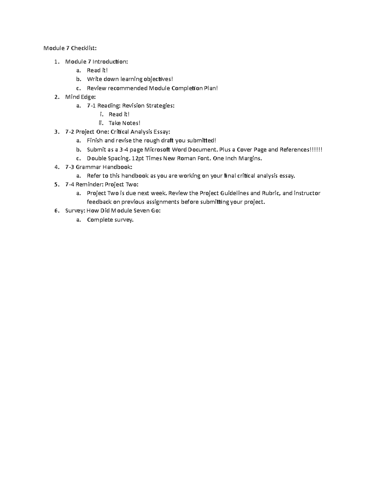 Module 7 Checklist - Module 7 Checklist: Module 7 Introduction: a. Read ...