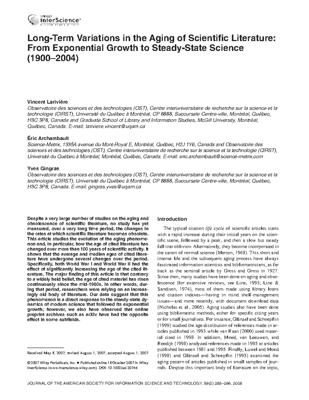 Long-Term Variations in the Aging - Despite a very large number of ...